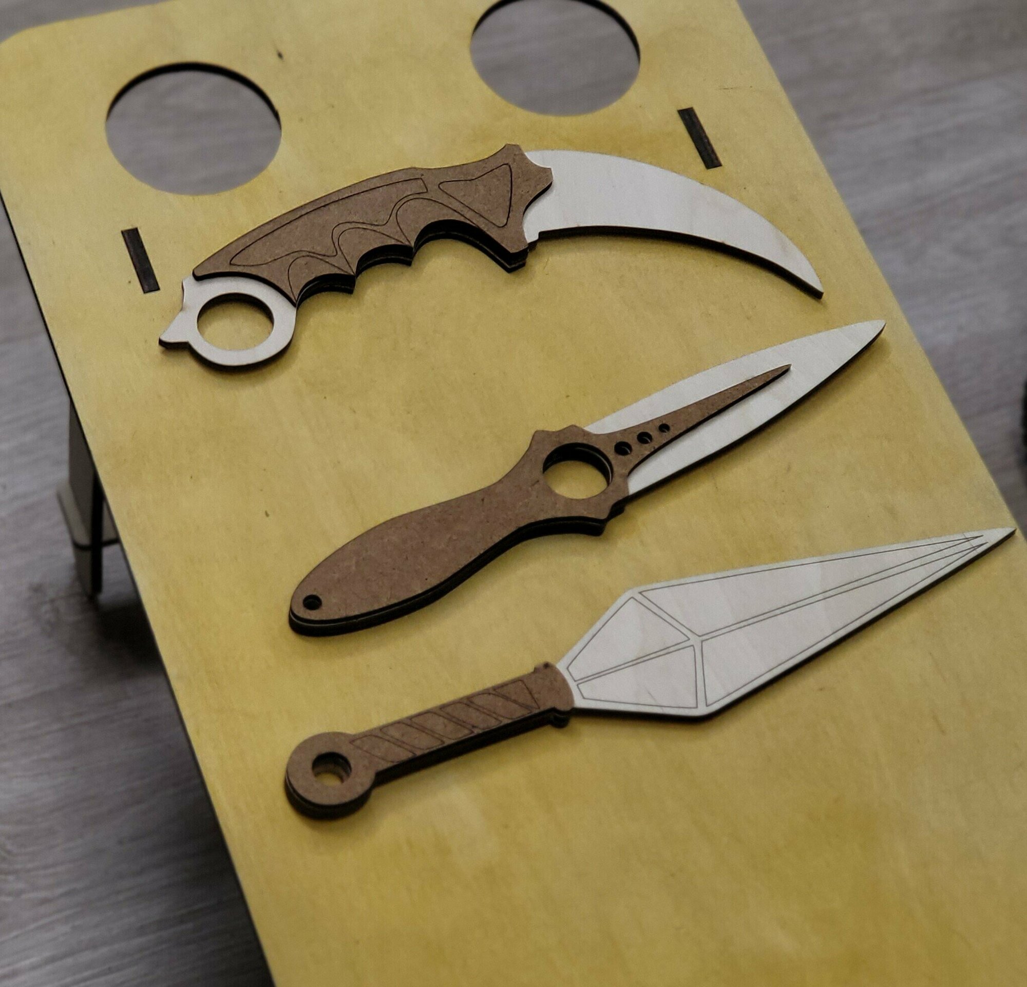 Набор ножей деревянных, 3 вида, коготь-керамбит, скелетон, кунай