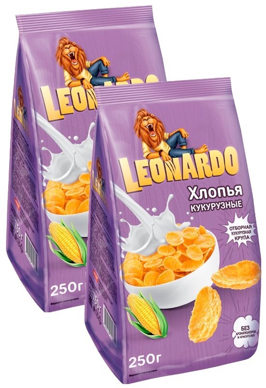 Хлопья кукурузные "Leonardo" КДВ, 2 пачки по 250 г