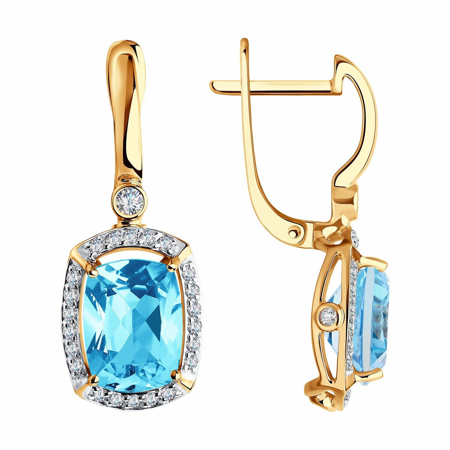 Серьги с подвесками, красное золото, 585 проба, фианит, топаз