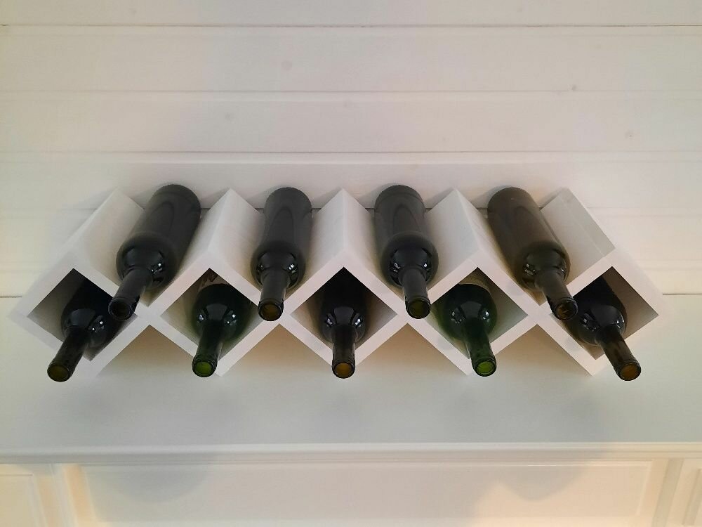 Полка сота однорядная для вина и шампанского на 9 бутылок из дерева. Подвесная/настольная. Белая