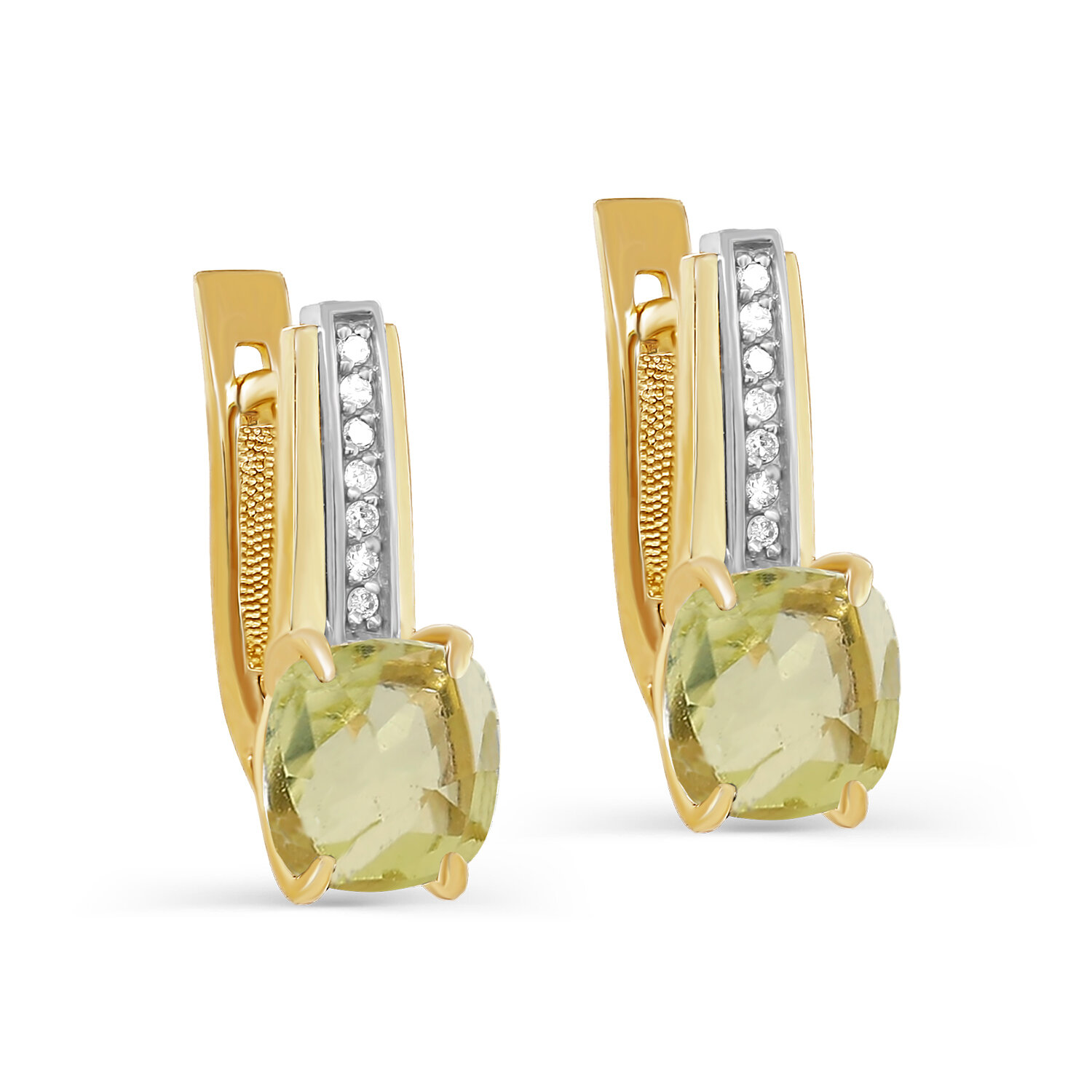 Серьги, желтое золото, 585 проба, бриллиант, кварц