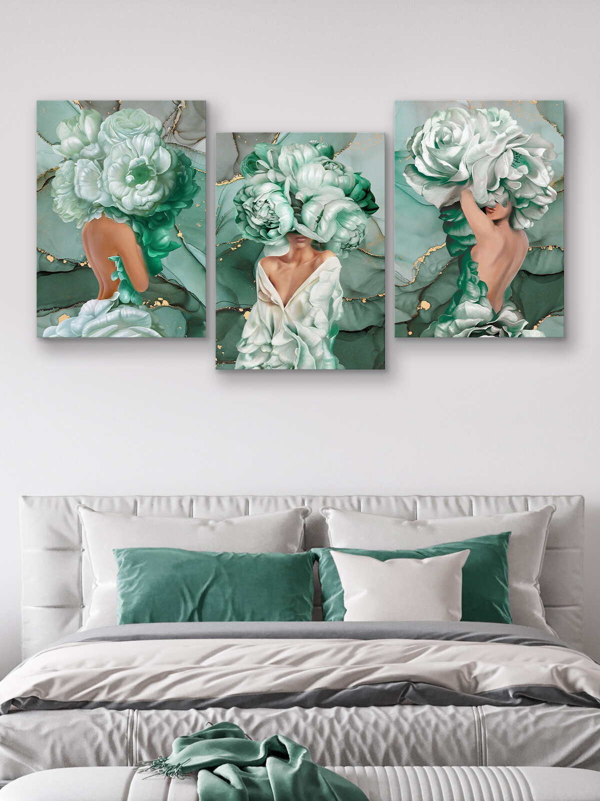 Комплект из 3-х картин на холсте Девушки в пионах 50х70 см. Topposters