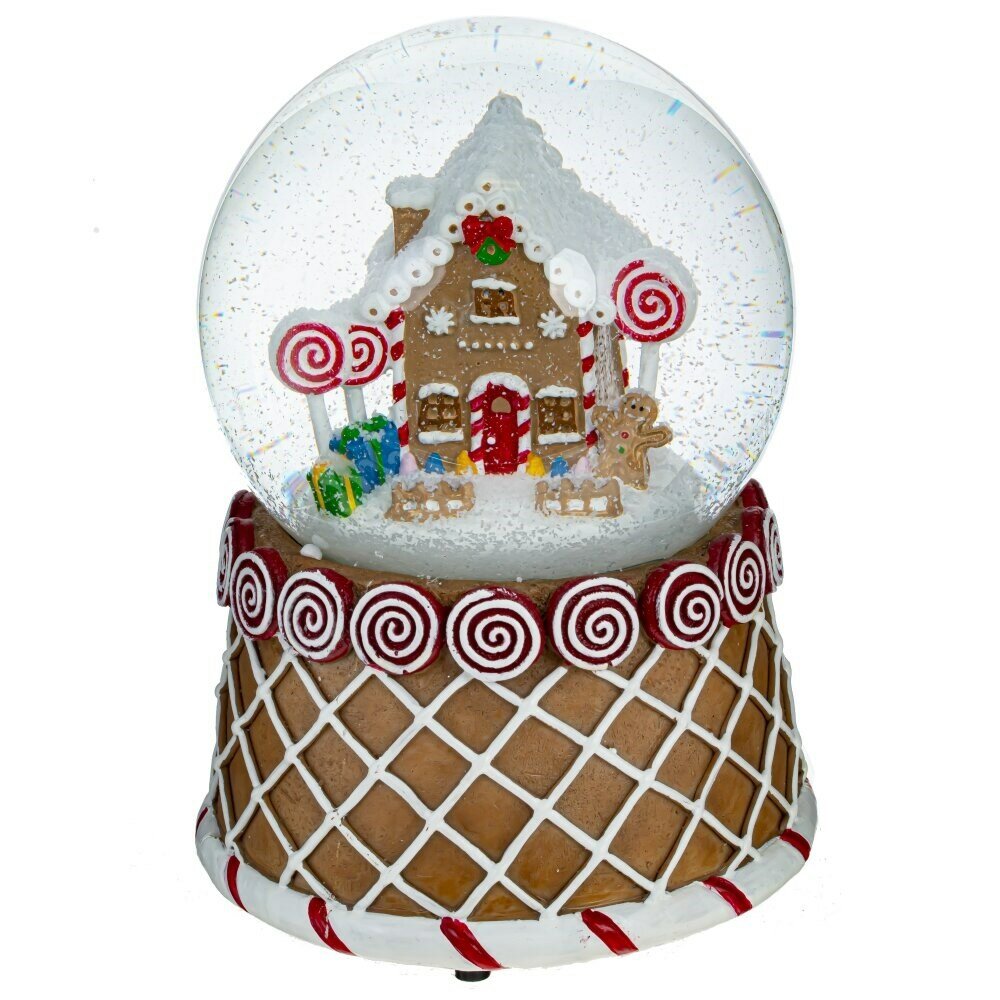 Фигурка декоративная в стеклянном шаре с подсветкой, музыкой, эффектом вьюги "Домик" (3хААА, не входят), L=11 W=11 H=15 см