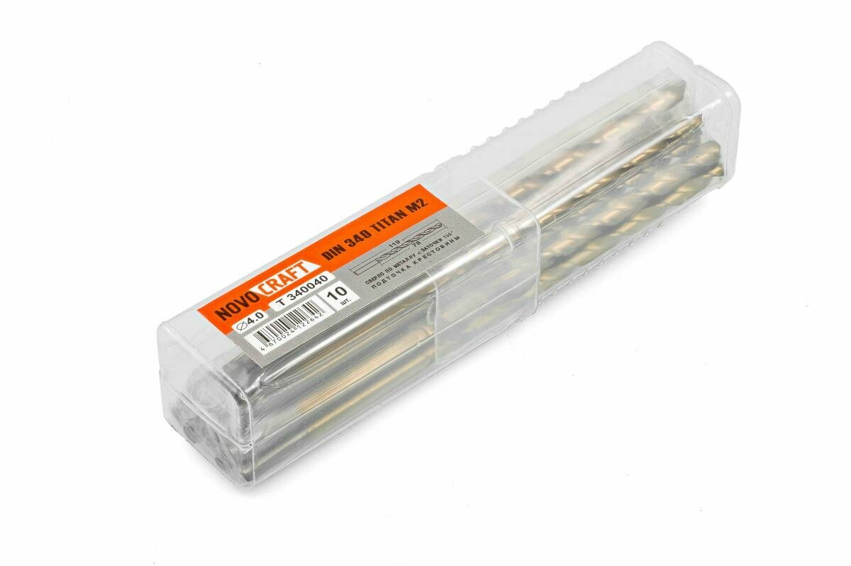 Сверло по металлу удлиненнoе 4,0 мм Novocraft Titan M2, DIN 340, уп. 10 шт.