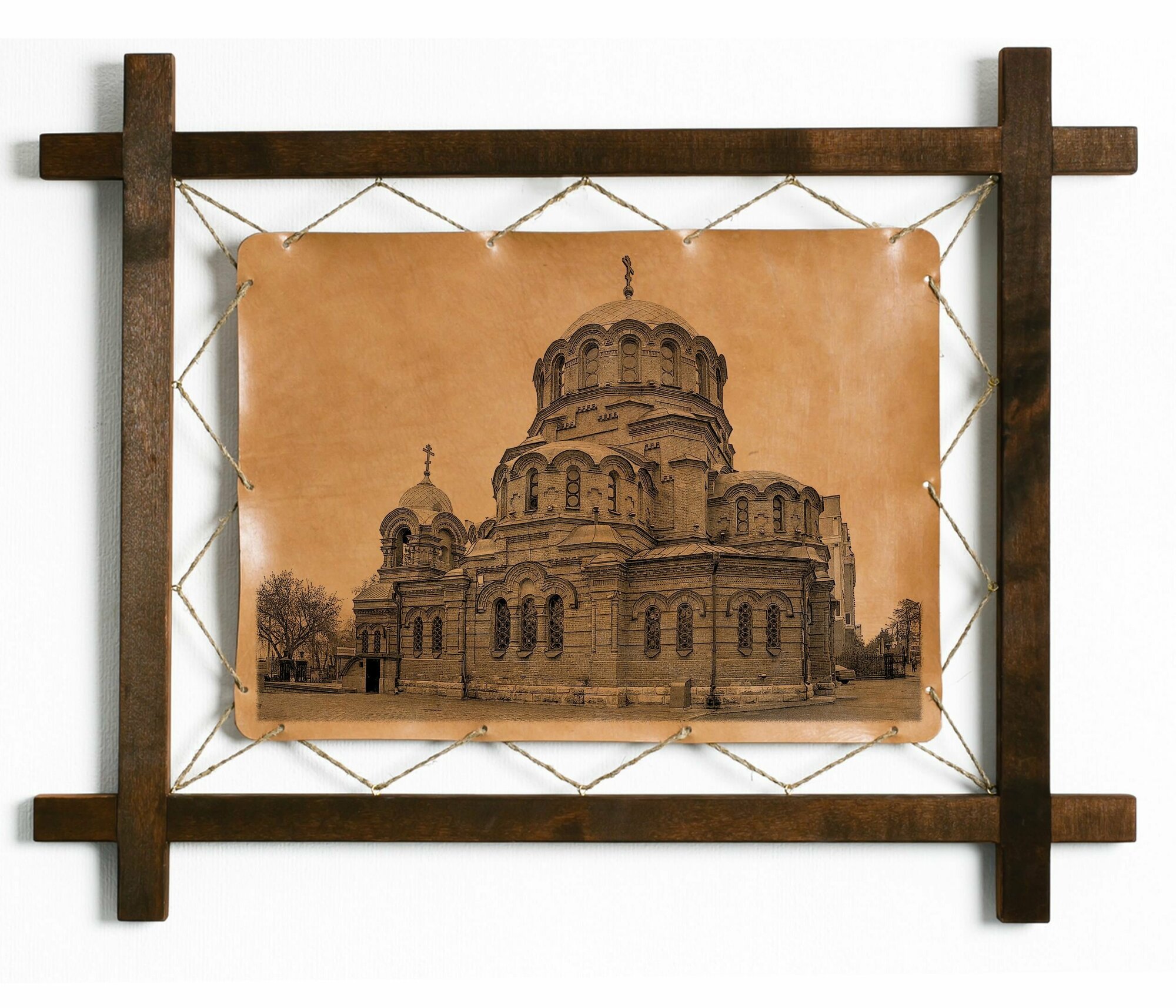 Картина интерьерная из кожи "Собор во имя Александра Невского", BoomGift