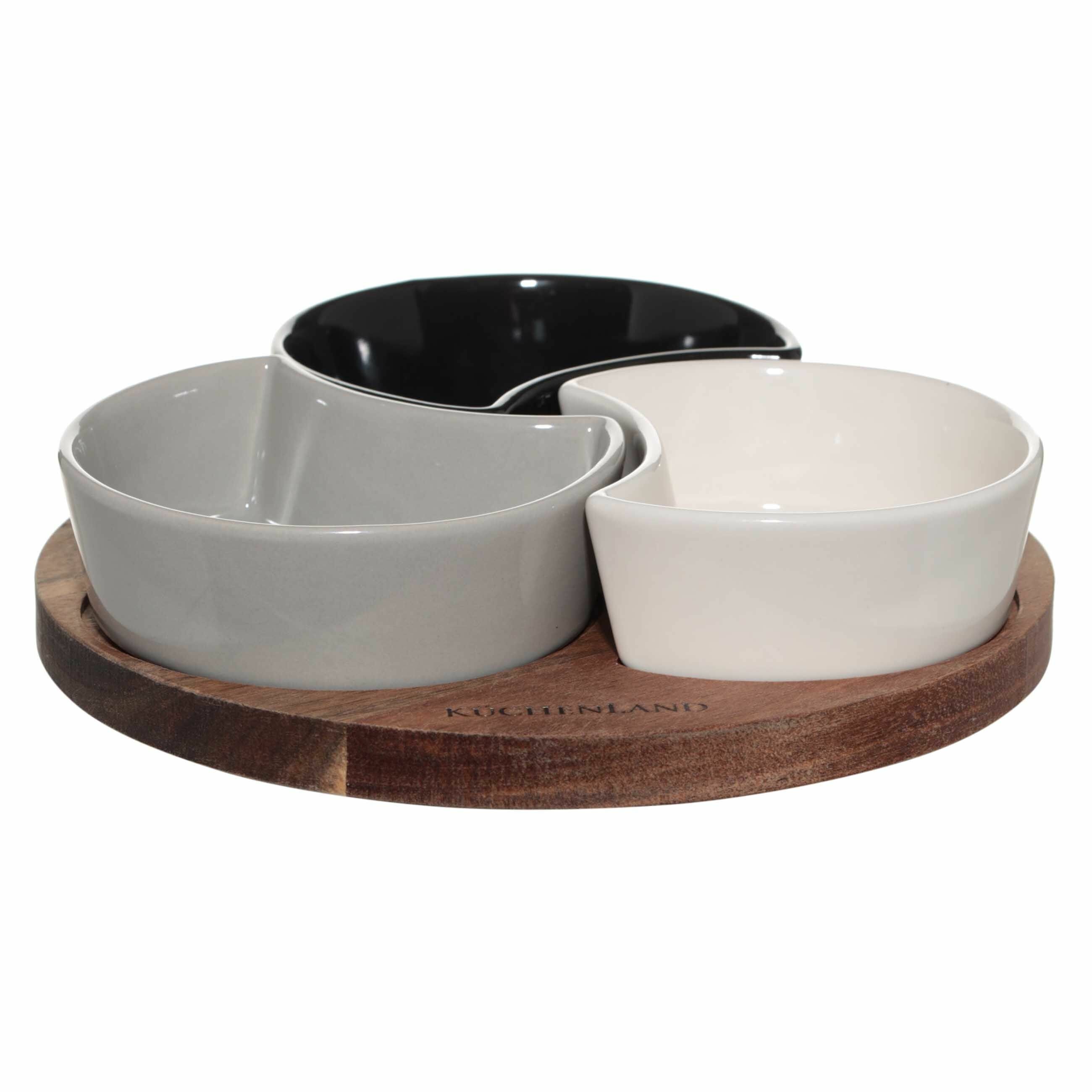 (W)Набор для закусок, "Kuchenland", 3 пр, на подставке, керамика/дерево, Noble tree