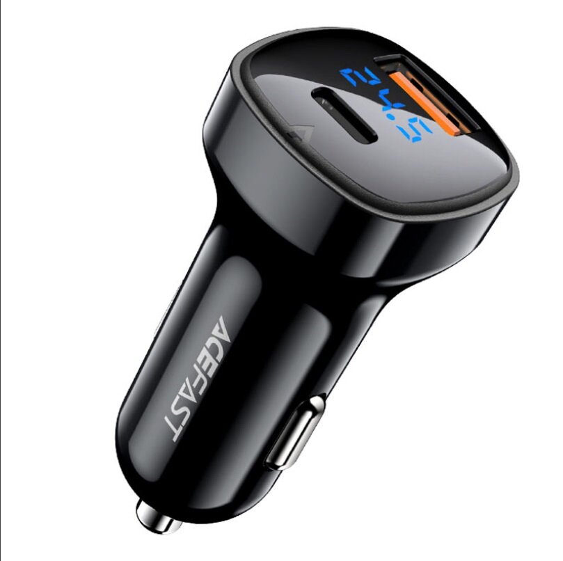 Автомобильное зарядное устройство ACEFAST B4 Dual Fast Charge Digital Display 66W (USB-C 36W+ USB-A 30W), Черный
