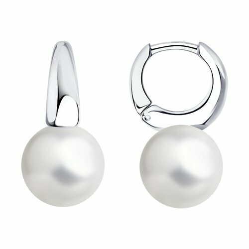 Серьги, серебро, 925 проба, родирование, жемчуг культивированный