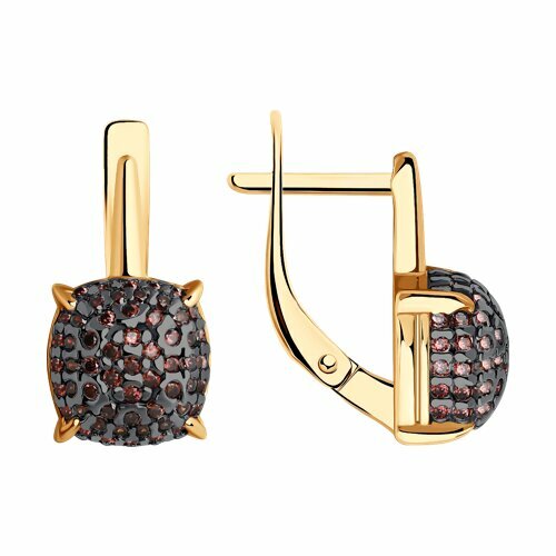 Серьги, серебро, 925 проба, золочение, фианит