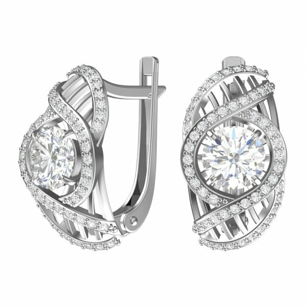 Серьги, серебро, 925 проба, родирование, фианит