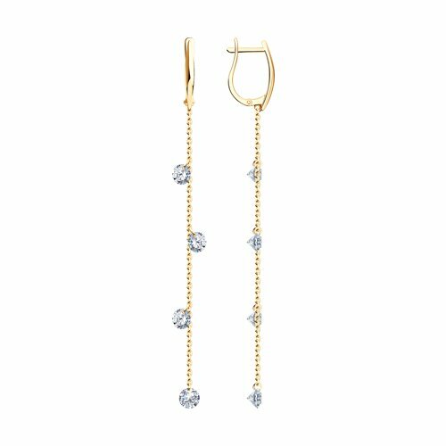 Серьги с подвесками, серебро, 925 проба, золочение, фианит