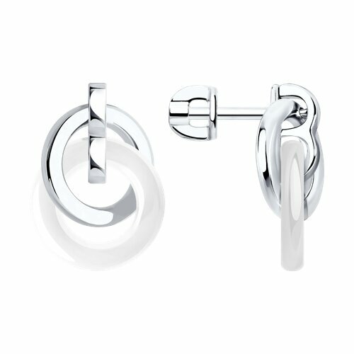 Серьги пусеты, серебро, 925 проба, родирование, керамика