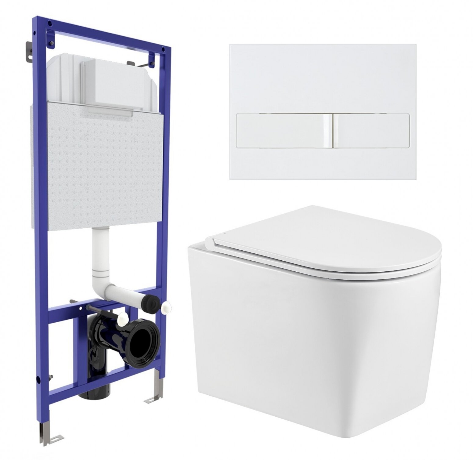 Комплект 3 в 1 инсталляция Berges Wasserhaus Novum L1 + Унитаз подвесной WeltWasser Nesenbach 004 GL-WT + кнопка белая