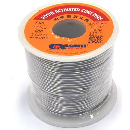 Припой с флюсом Asahi Припой WC60B20E, 2.0мм 0.5кг Sn60/Pb40 (СF10 флюс RA)