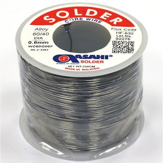 Припой с флюсом Asahi Припой WC60G06F, 0.6мм 0.25кг Sn60/Pb40 (HF532 флюс RMA)