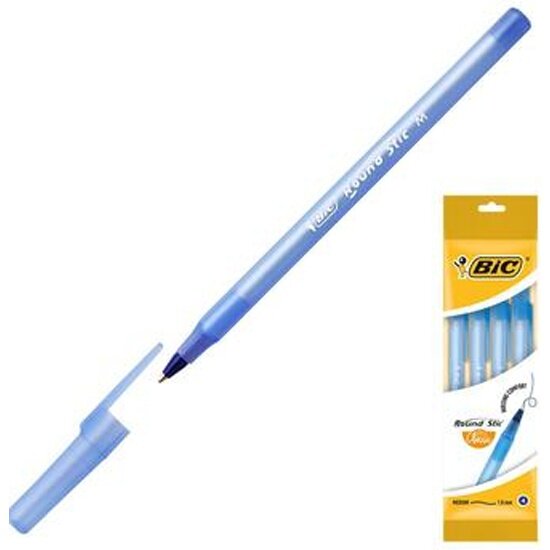 Набор шариковых ручек Bic ROUND STIC (944176) 0.32мм синие чернила пакет (4шт)