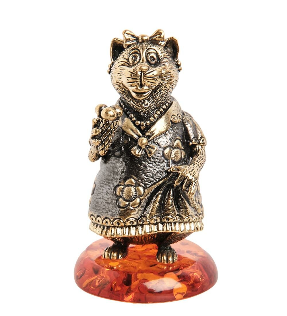 Фигурка Колокольчик - кошечка лакомка (янтарь)