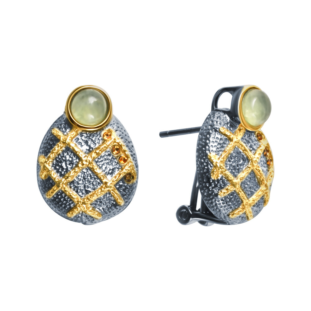 Серьги, серебро, 925 проба, цитрин, пренит