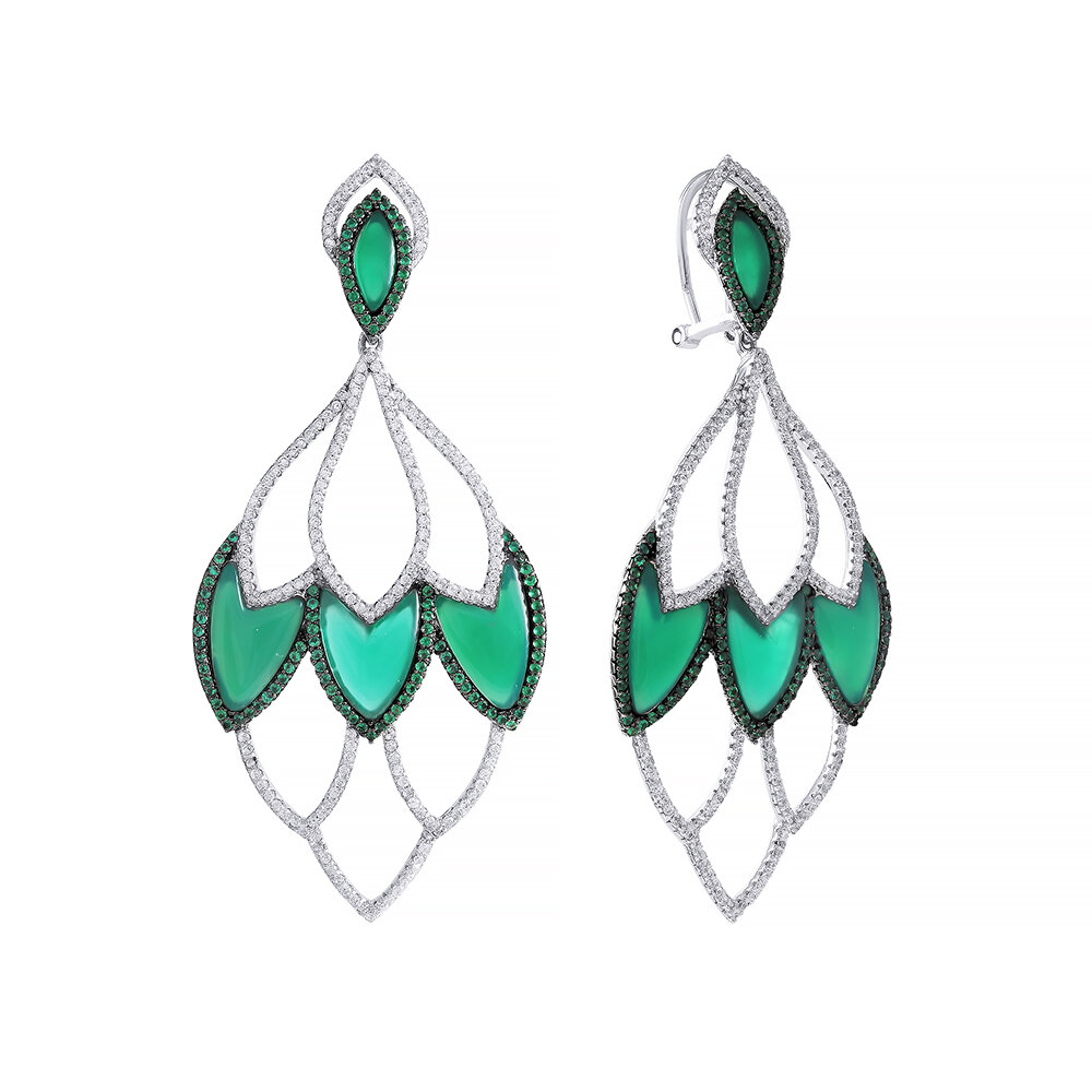 Серьги, серебро, 925 проба, агат