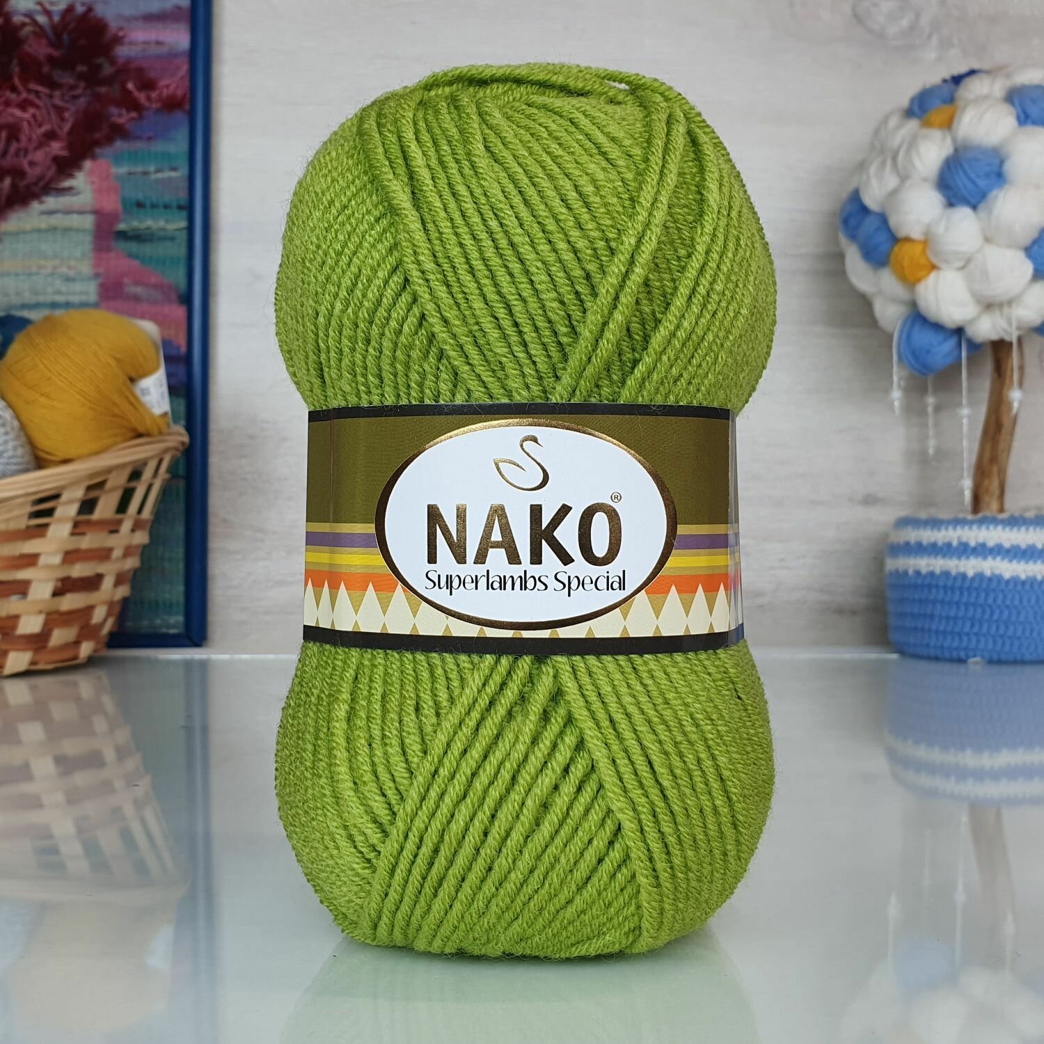 Пряжа NAKO Superlambs Special, аспарагус - 23107, 49% шерсть, 51% премиум акрил, 5 мотков, 100 г, 200 м.