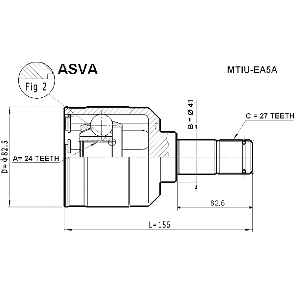 ASVA mtiu-ea5a (MN171196 / MN171196MR336586 / MR336586) шрус внутренний 24x41x27 Mitsubishi (Мицубиси) Mitsubishi (Мицубиси)