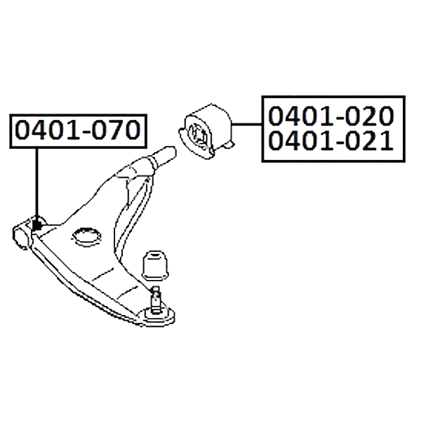 ASVA 0401-020 (MB808910 / MR102654 / MR241342) сайлентблок переднего рычага задний правый с кронштейн