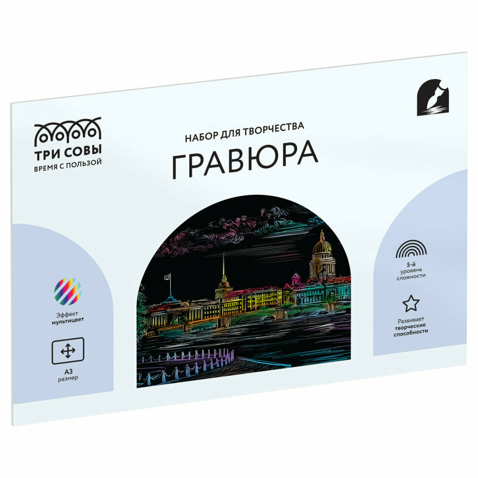 Гравюра с мультицветной основой ТРИ совы "Санкт-Петербург", А3, 345949