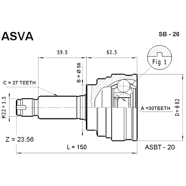ASVA sb-26 (28021AC210 / 28021AC280 / 28021AC281) шрус наружный 30x56x27 Subaru (Субару) Subaru (Субару) : Impreza (Импреза)