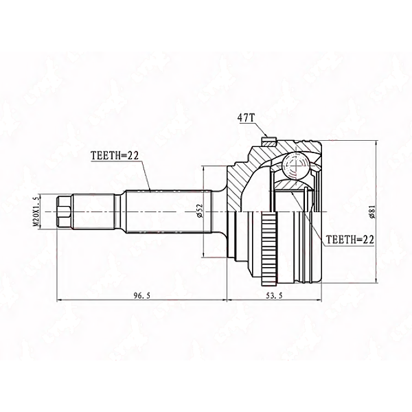 LYNXAUTO co-1825a (104012 / 1110007 / 1110007A47) шрус наружный Chevrolet (Шевроле) aveo 1.4 03-08 / kalos 1.4 05 Daewoo (Дэу)