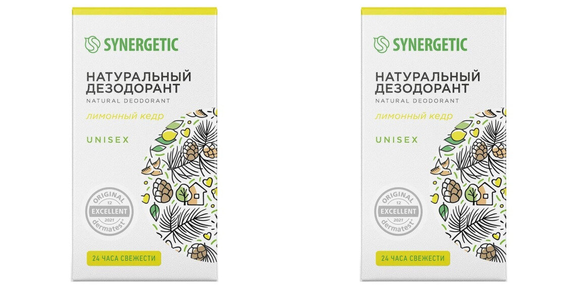 Дезодорант Synergetic, натуральный Лимонный кедр, 50 мл, 2 шт