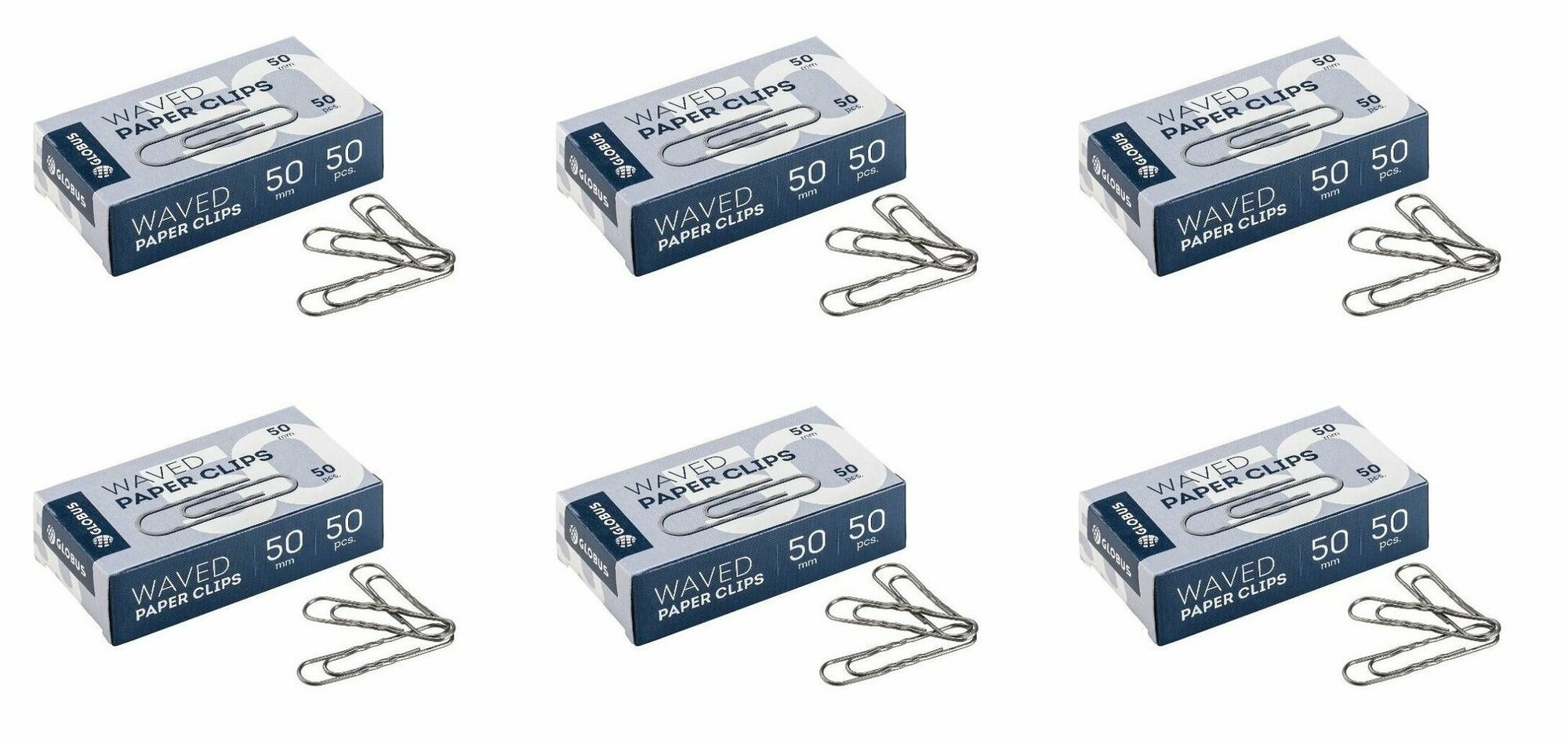 Globus Скрепки гофрированные без покрытия, металлические картонная упаковка, 50 шт, 50 мм, 6 уп