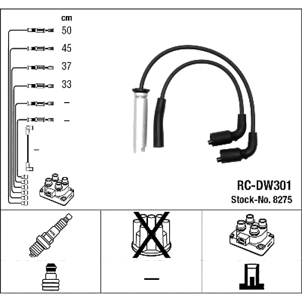 NGK RC-DW301 (96233409 / 96305387 / 96305387) rc-dw 301 к-кт проводов\ Daewoo (Дэу) Lanos (Ланос) 1.4 / 1.5 97