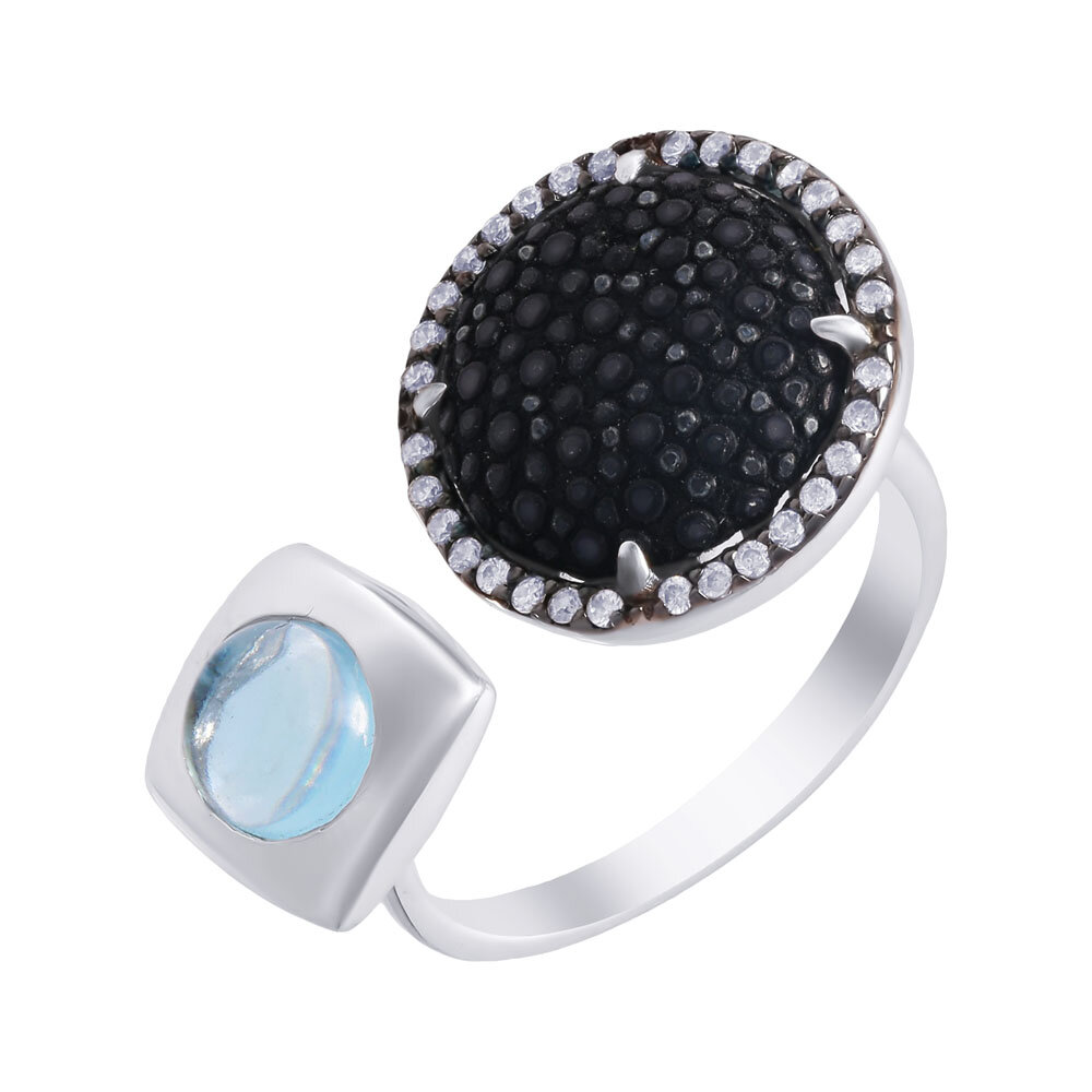 Кольцо, серебро, 925 проба, кожа