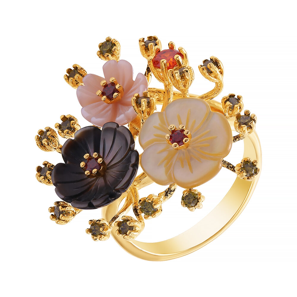 Кольцо, серебро, 925 проба, перламутр, фианит