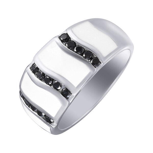 Кольцо широкое, серебро, 925 проба, родирование, эмаль, циркон