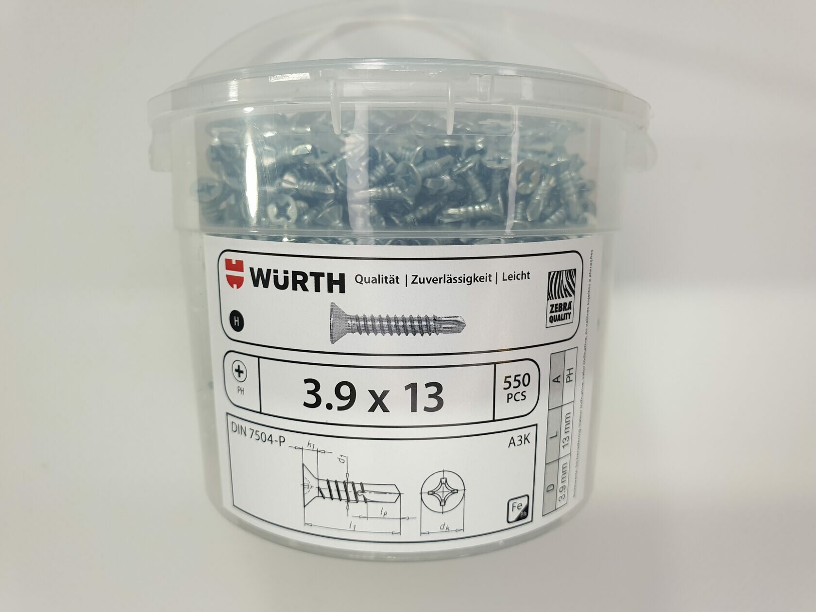 Саморез по металлу DIN 7504-P 3.9x13 (PH) (550 pcs) WURTH, Германия