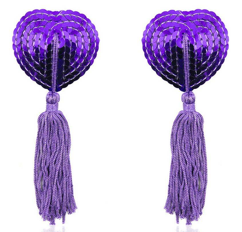 Наклейки на соски пэстисы с кисточкой Violet Heart фиолетовые