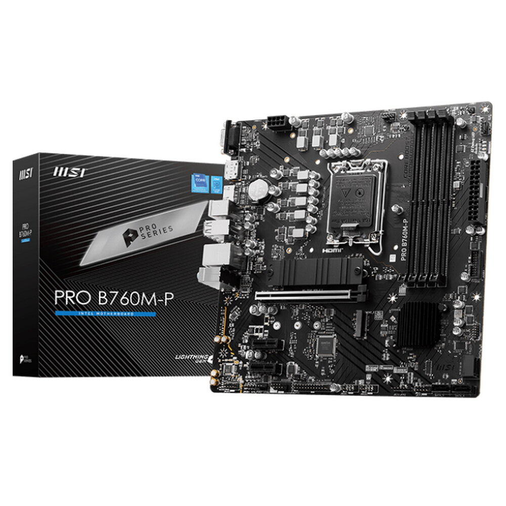 Материнская плата MSI PRO B760M-P B760, LGA1700, 4*DDR5, 1*PCIEx16, 2*PCIEx1, 2*M.2, 1*TypeC, 3*USB3.2Gen1, 8*USB2.0, 4*SATA3.0, 1G, VGA, DP, HDMI, M-ATX, RTL уц-2-2