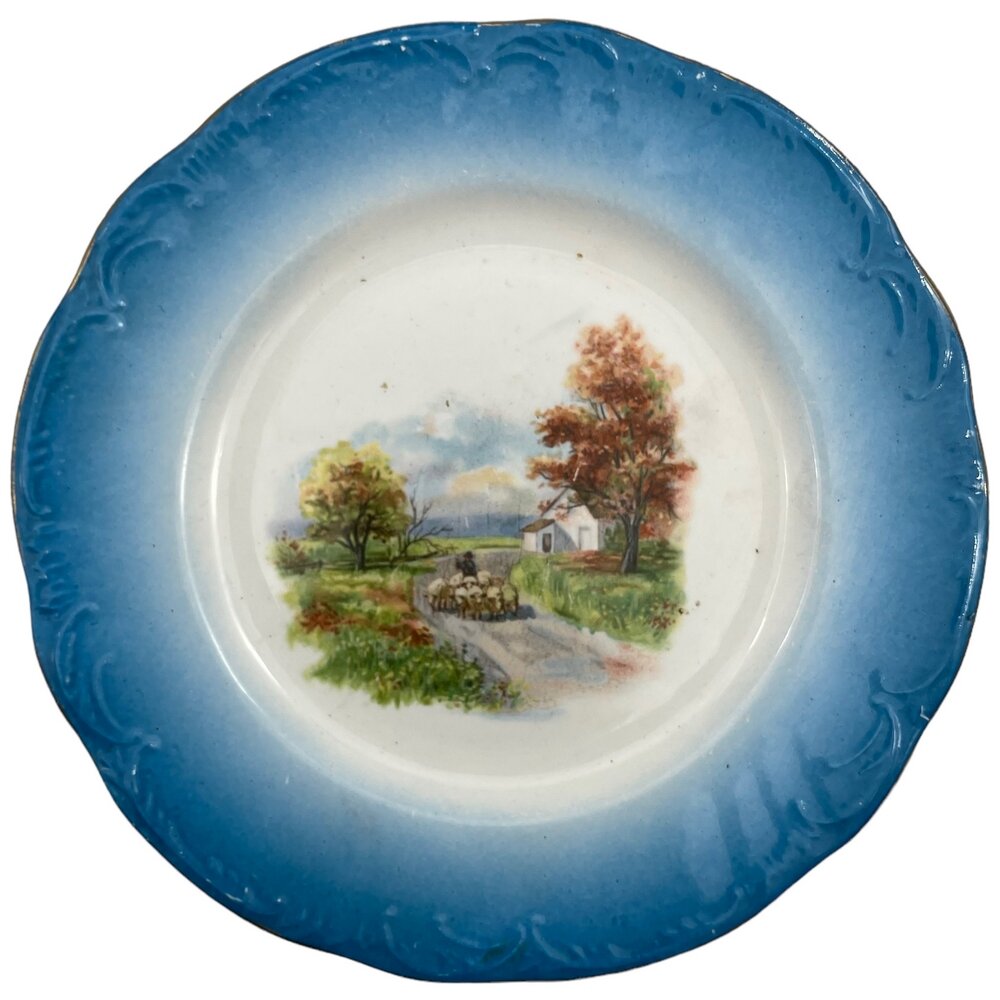 Тарелка десертная "Пастух и овцы", 16 см, 1894-1917 гг, Кузнецов в Будах, Российская Империя