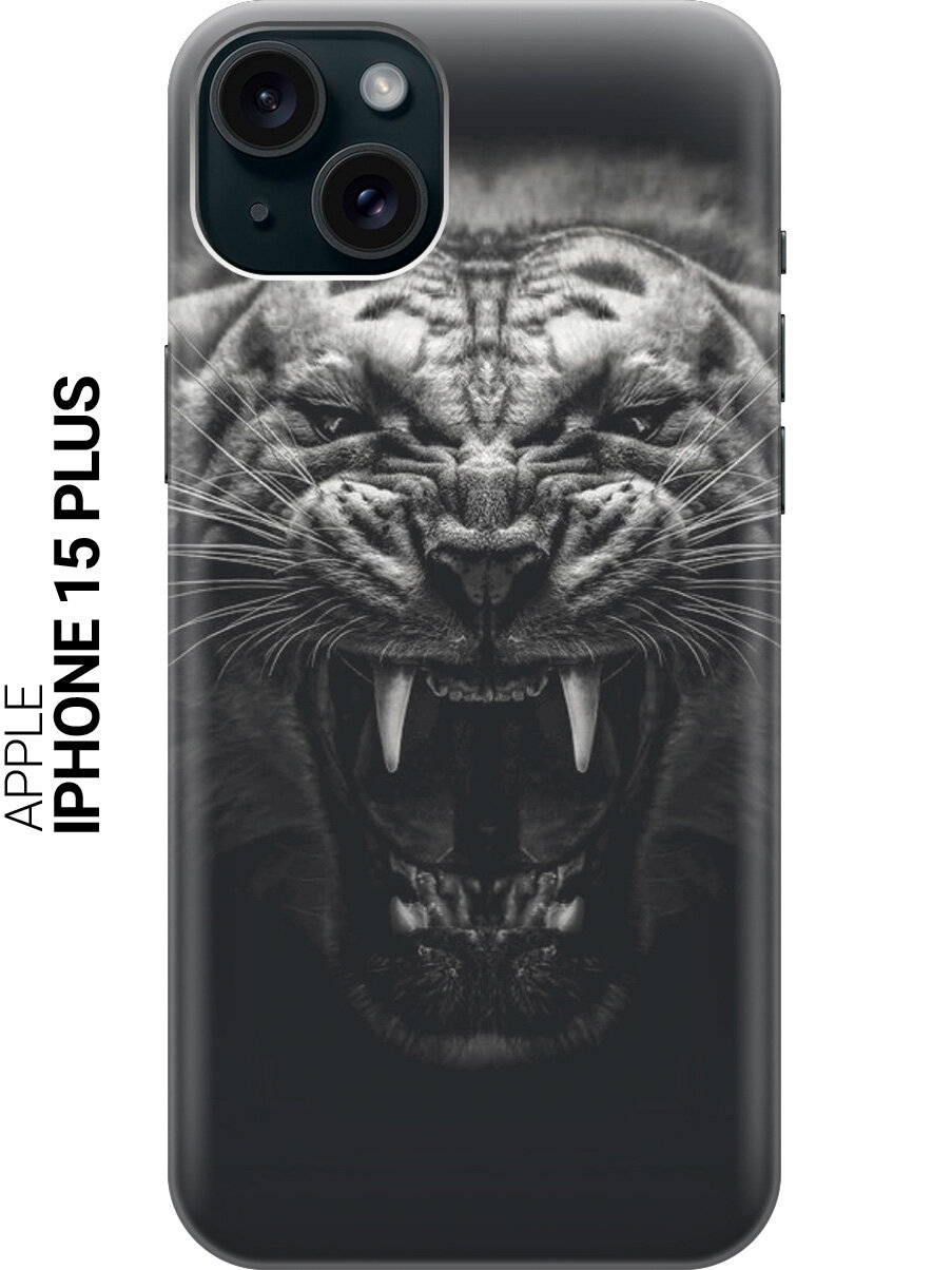 Силиконовый чехол на Apple iPhone 15 Plus / Эпл Айфон 15 Плюс с рисунком "Оскал тигра"