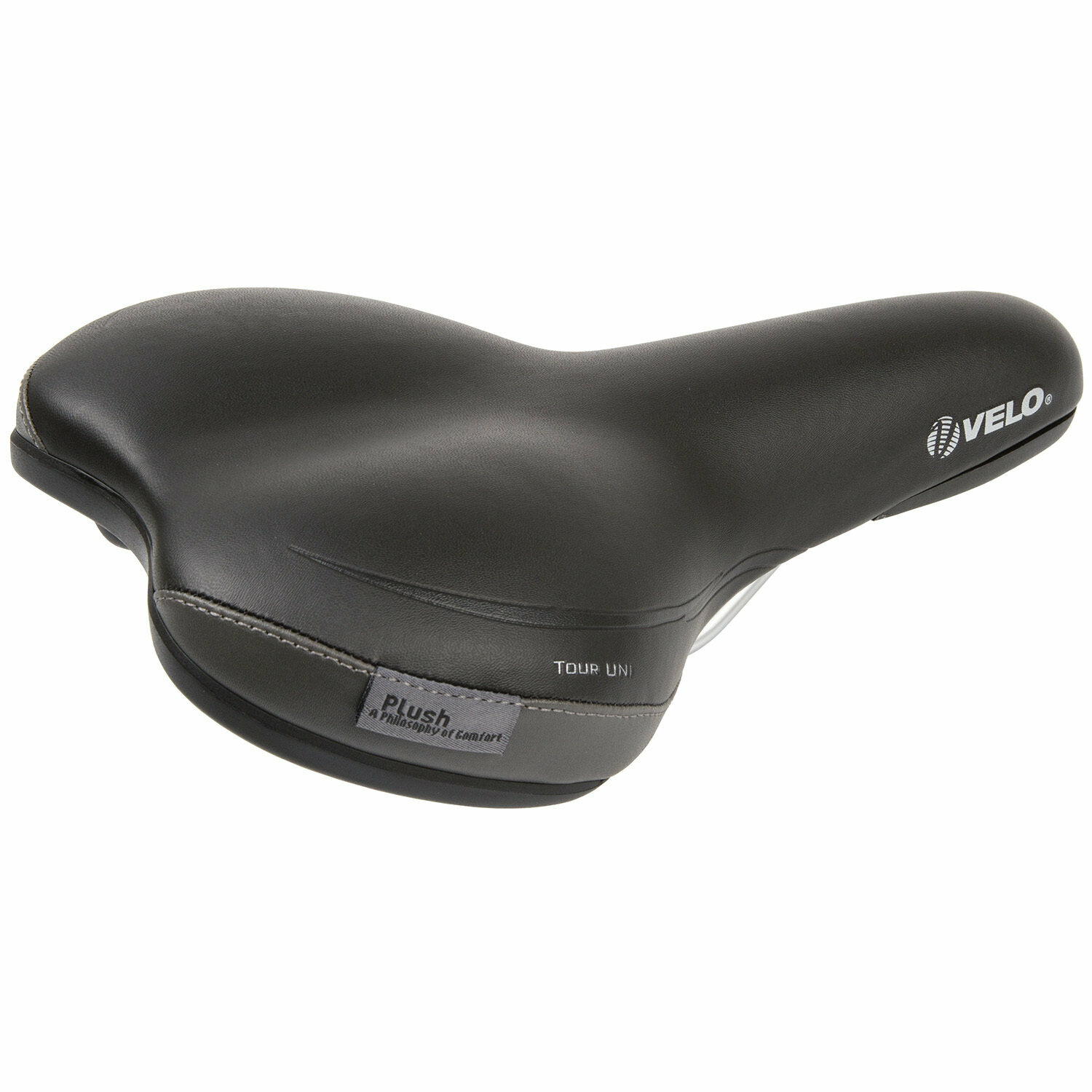 Седло комфортное анатомическое Velo Plush D2-Uni O-Zone Base Cut, эластомер, с боковой защитой 261х161мм, 398г, черный