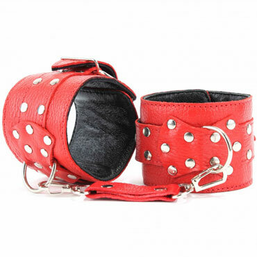 77027 BDSM Арсенал Наручники с декором в виде бабочки, красные. Из натуральной кожи
