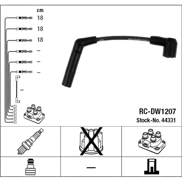 NGK 44331 (44331 / 96291306) rc-dw1207 к-кт проводов\ Chevrolet (Шевроле) Matiz (Матиз) / spark, Daewoo (Дэу) Matiz (Матиз)