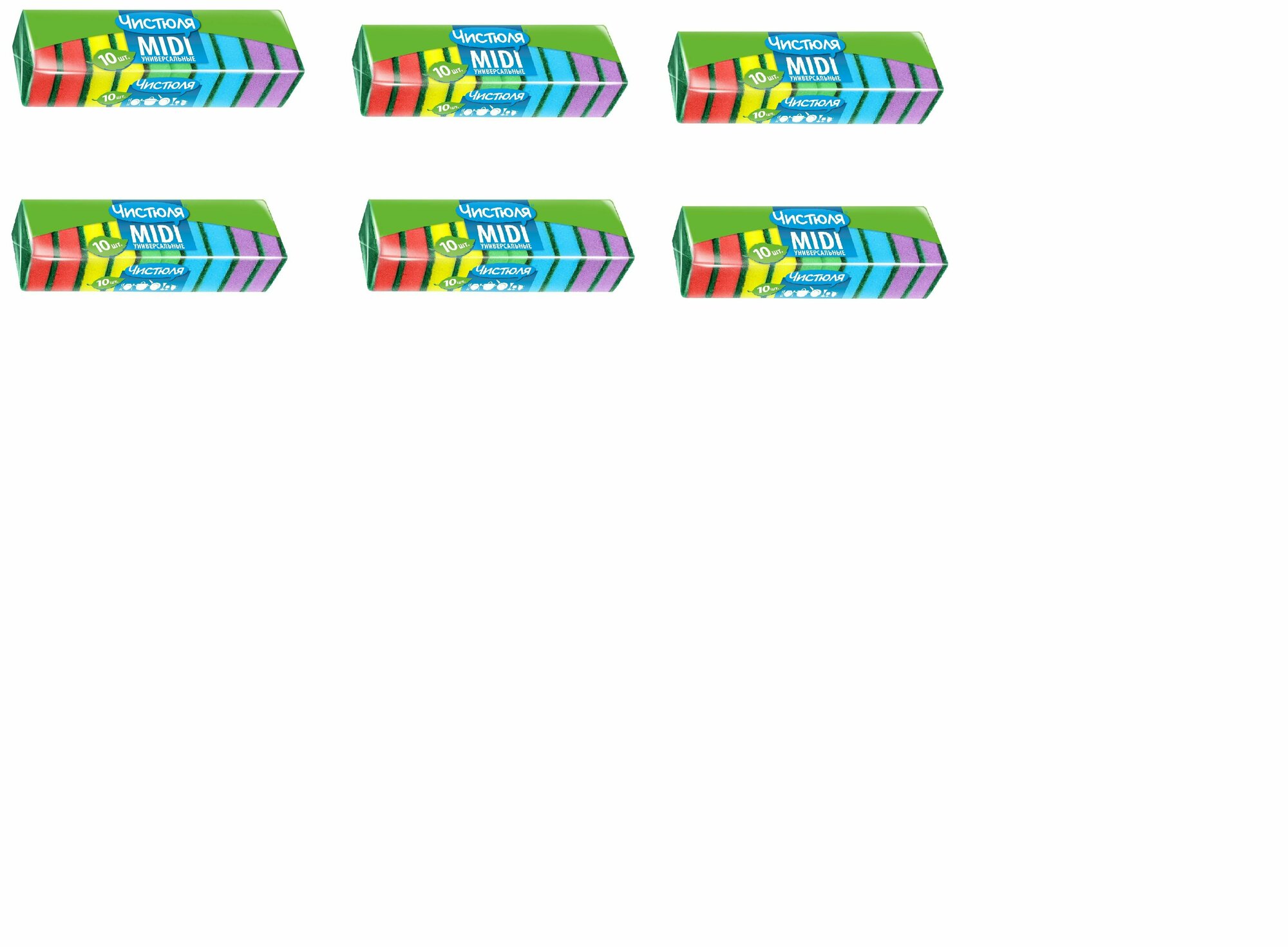 Чистюля Губки для мытья посуды "MIDI", с абразивом,10шт, 6 упаковок