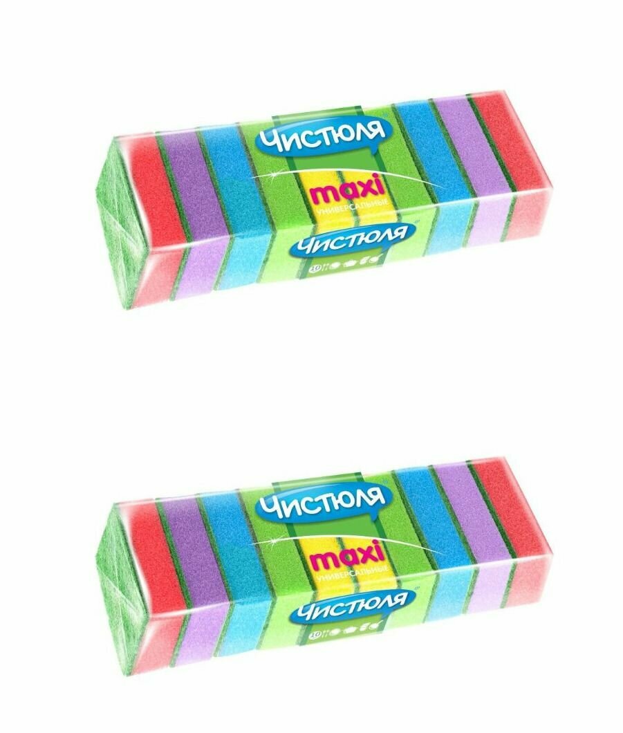 Чистюля Губки для посуды 10 Maxi, 10 шт, 2 упаковки