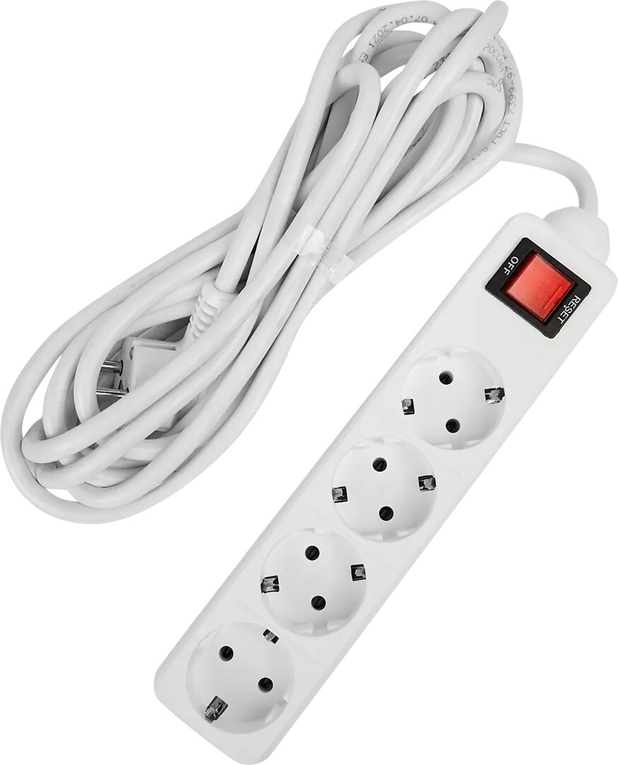 Сетевой фильтр Защита Про 4 розетки с заземлением 3x0.75 мм 5 м 3500 Вт цвет белый