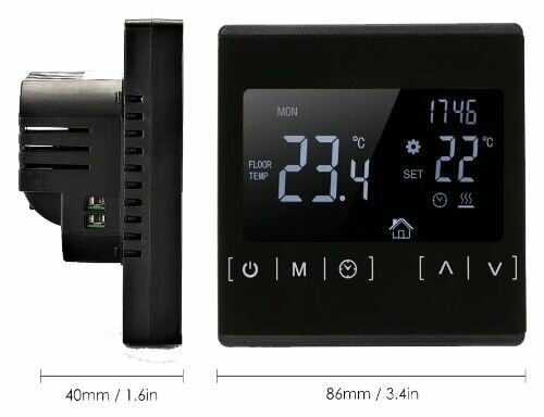Терморегулятор для теплого пола с ЖК-дисплеем FloorHeat Black / Сенсорный программируемый регулятор температуры / Термостат
