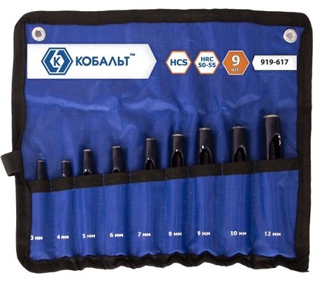Набор просечек кобальт 3,4,5,6,7,8,9,10,12 мм (9 шт)