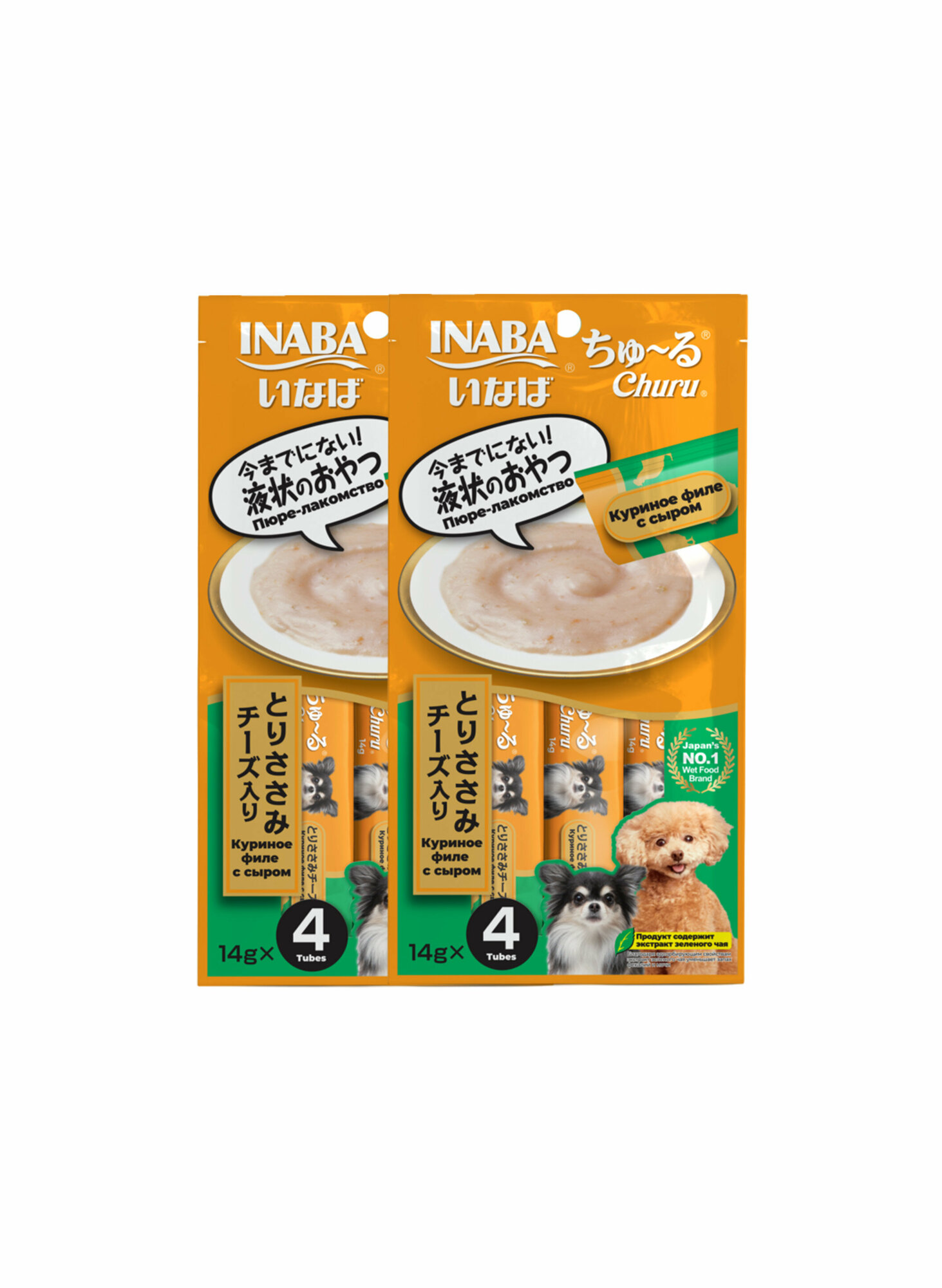 INABA ЧАО чуру 14г*4 пюре куриное филе с сыром д/собак х 2 шт.