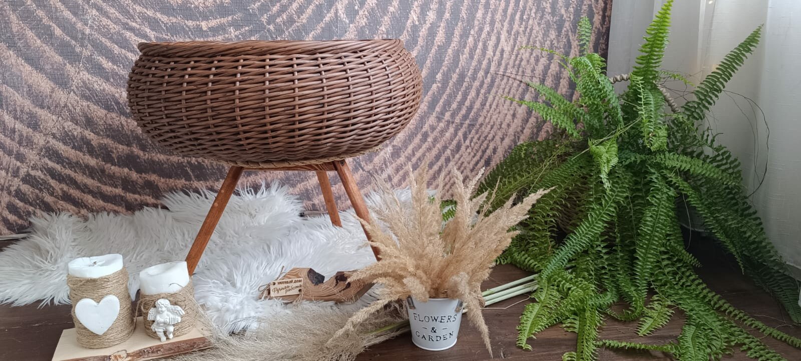 Кашпо Пончик -" Уютный Дом" - 20 литров - цвет ротанга "Темное дерево"